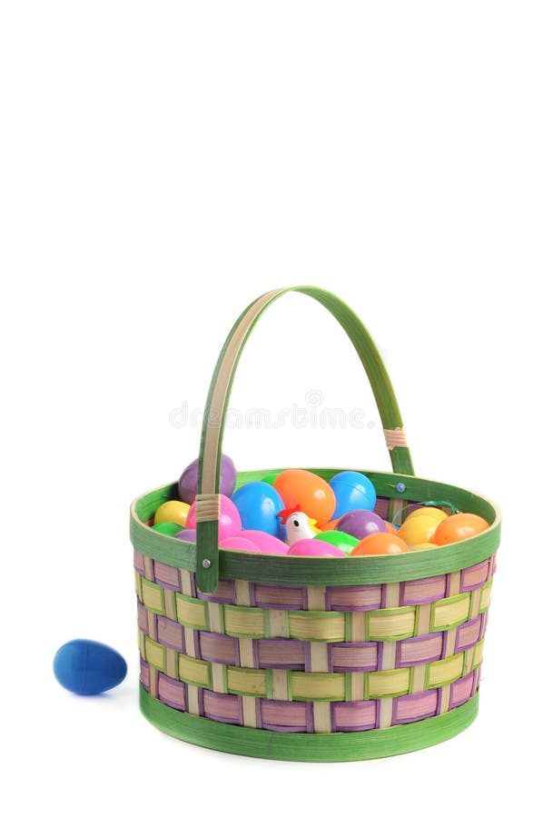 Easter Basket with Colored Eggs and Hen Stock Photo - Image of easter ...