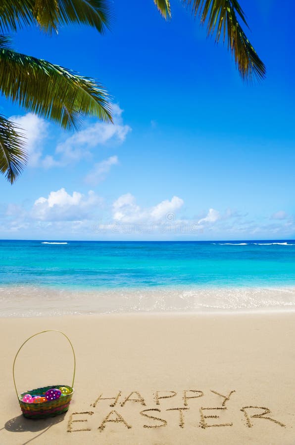 Easter Basket with Eggs on the Beach Stock Image - Image of beige ...