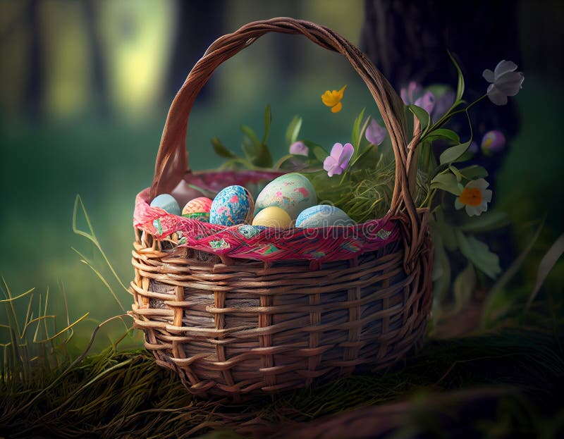 Easter Basket Full of Colorful Eggs, Created with Generative AI Stock ...
