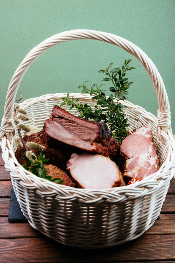 Basket of smoked ham stock photo. Image of europa, fresh - 48393812