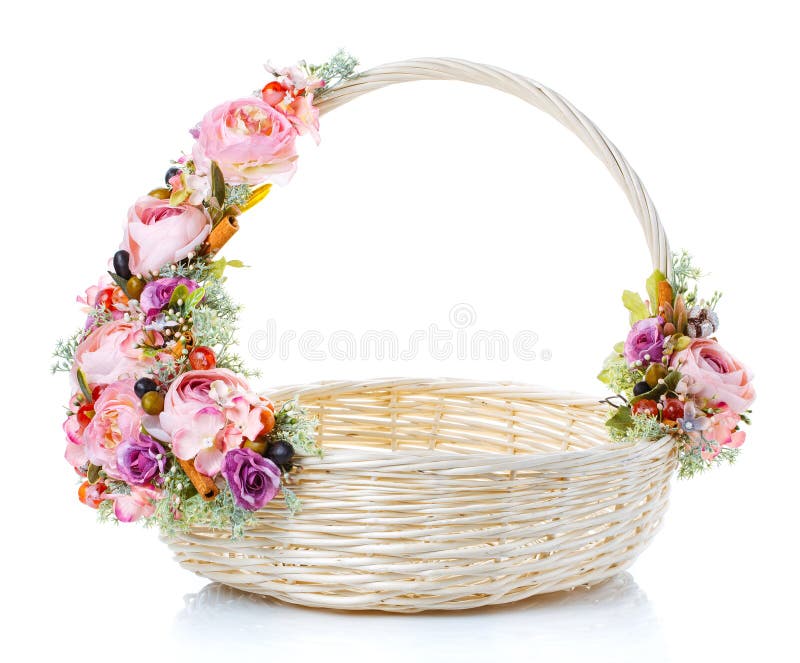 Easter Basket. Brown Wicker Basket with Colorful Floral Decor and ...