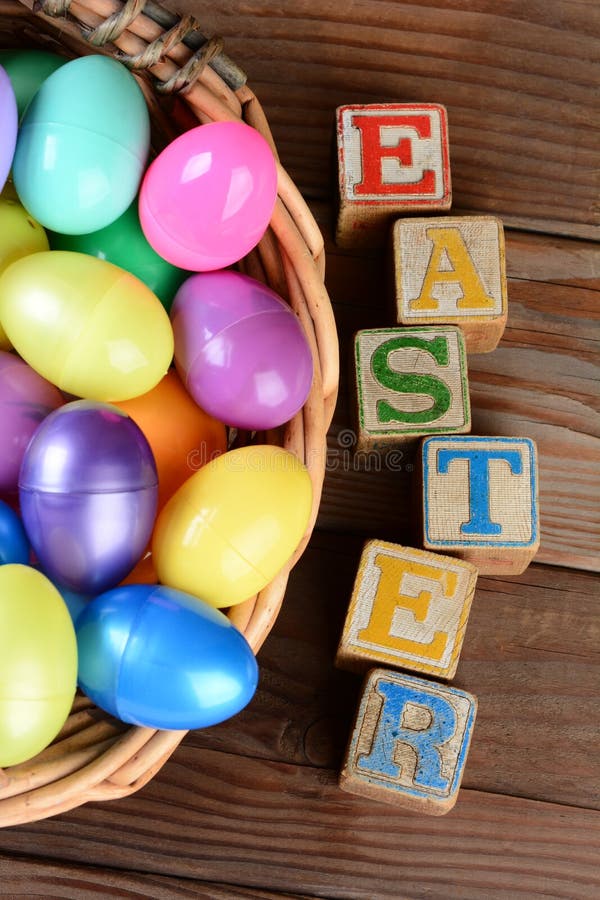 Easter Basket and Wood Blocks Stock Image - Image of antique, sunday ...