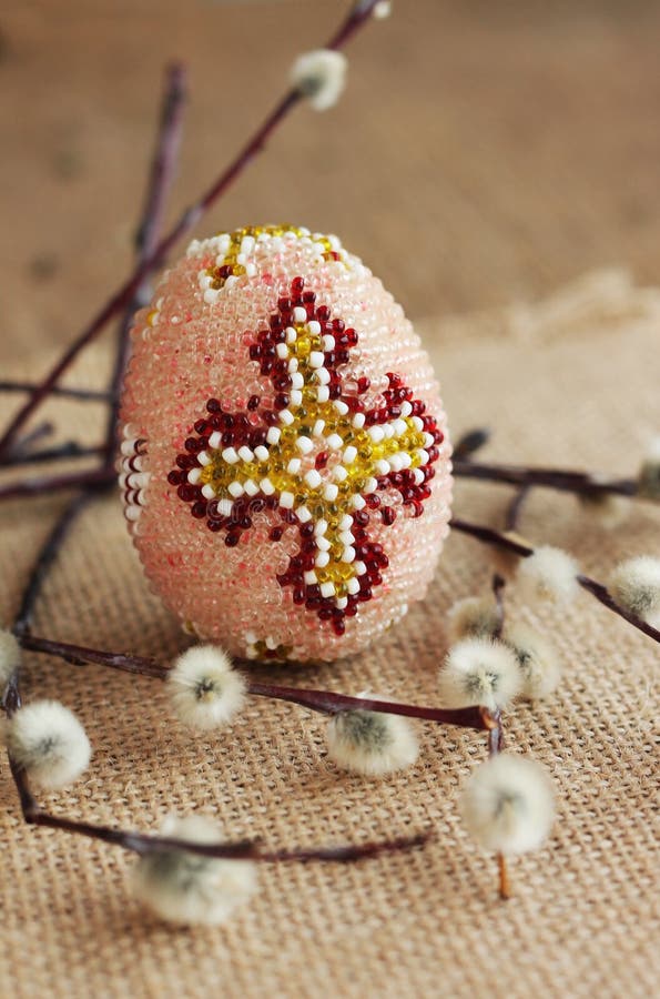 Easter. Beautiful Decorative Egg and Willow Twigs Stock Image - Image ...
