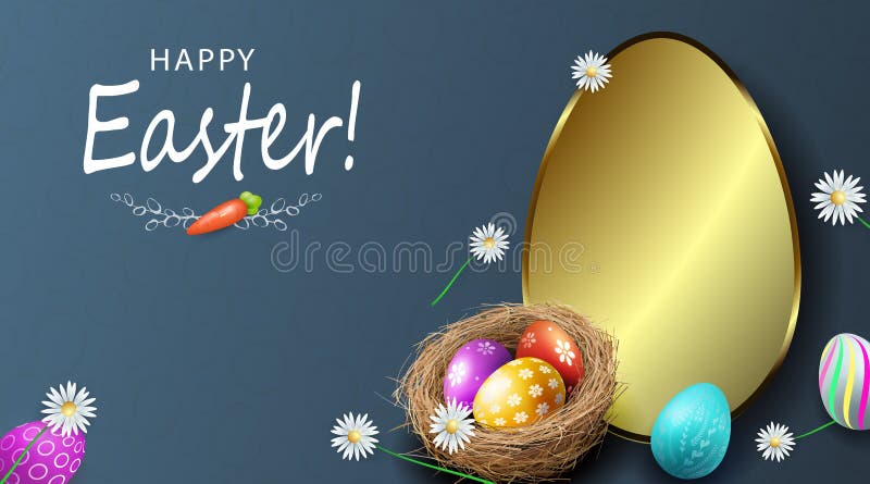 Easter Billboard, Eggs in a Nest, Flowers and an Oval Frame in Gold ...