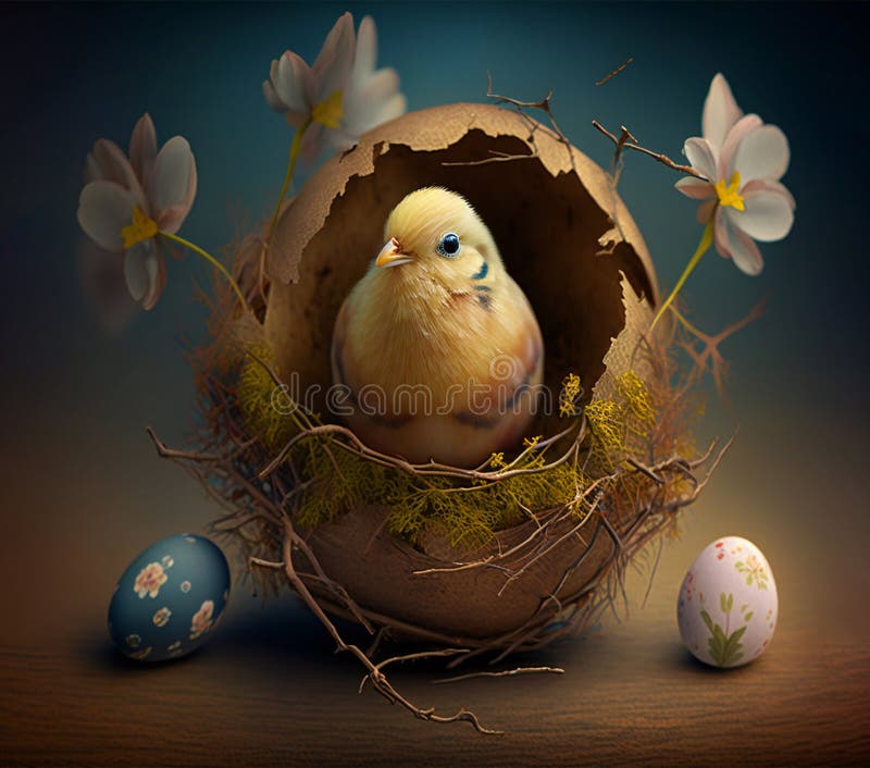 Easter Bird, Holiday Concept. Newborn Chick Next To the Egg Stock ...
