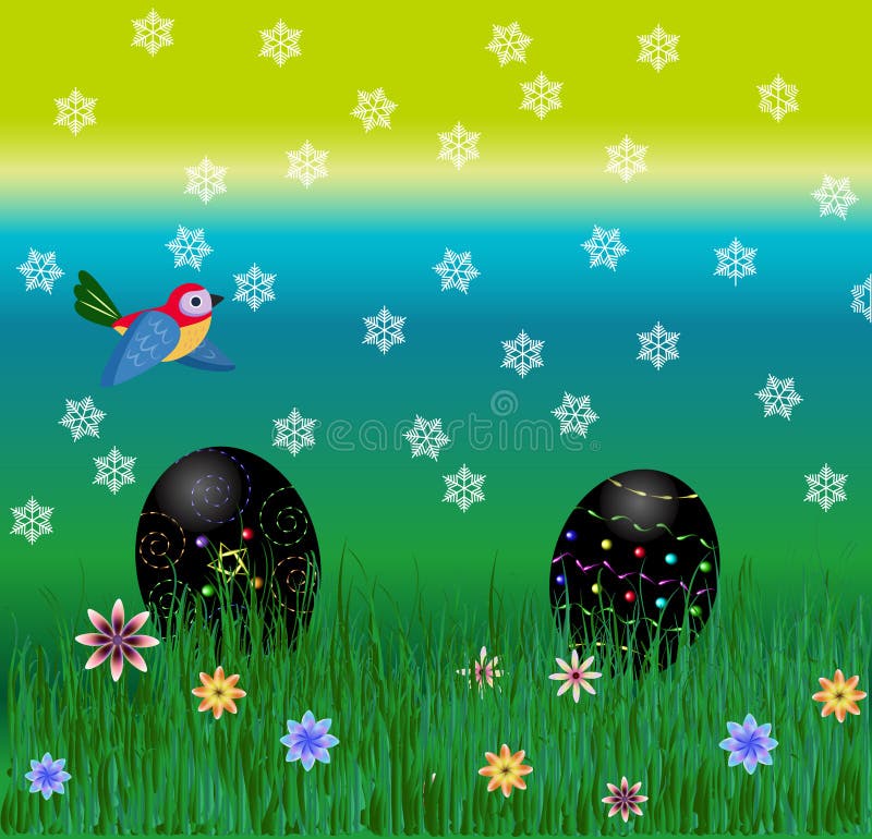 Easter Black Egg Hunt, Crazy Spring Weather, Bird among Snowflakes ...