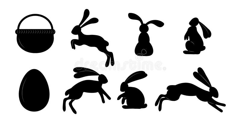 Easter Black Shadow Rabbits Vector Set. Organic Hand Drawn Rabbit Stock ...