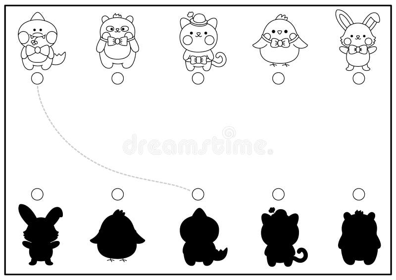Easter Black and White Shadow Matching Activity with Cute Kawaii ...