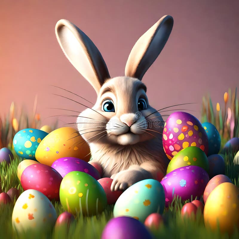 Easter Bliss: Pixar Art Style 3D Rendered Bunny Amidst Colorful Easter ...