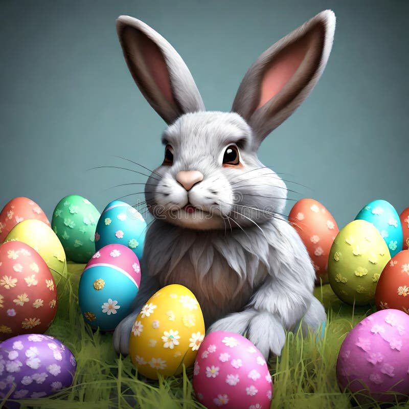 Easter Bliss: Pixar Art Style 3D Rendered Bunny Amidst Colorful Easter ...