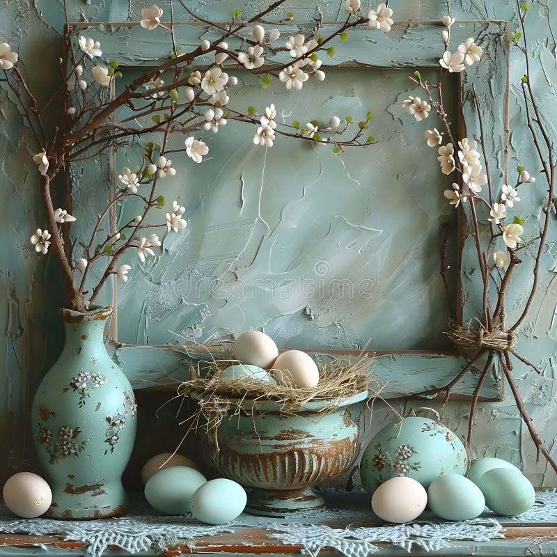 Easter Bliss on a Turquoise Background: Whimsical Illustration Stock ...