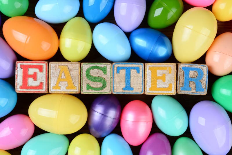 Easter Blocks and Plastic Eggs Stock Image - Image of blue, easter ...