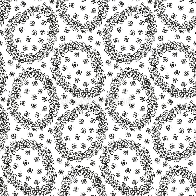 Easter Bloom Egg Spring Floral Seamless Pattern Line Art Hand Drawn ...