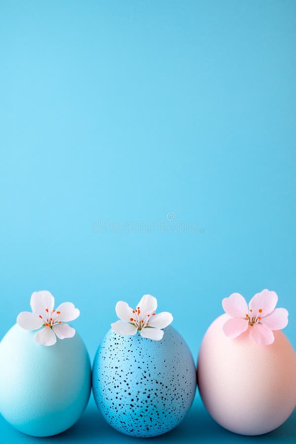 Easter Blue Background with Three Easter Eggs Decorated with Live ...