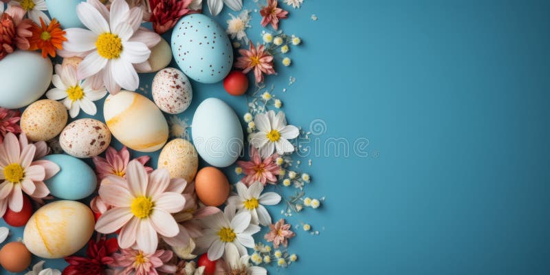 Easter Blue Banner. Easter Eggs on a Blue Background. Generative AI ...