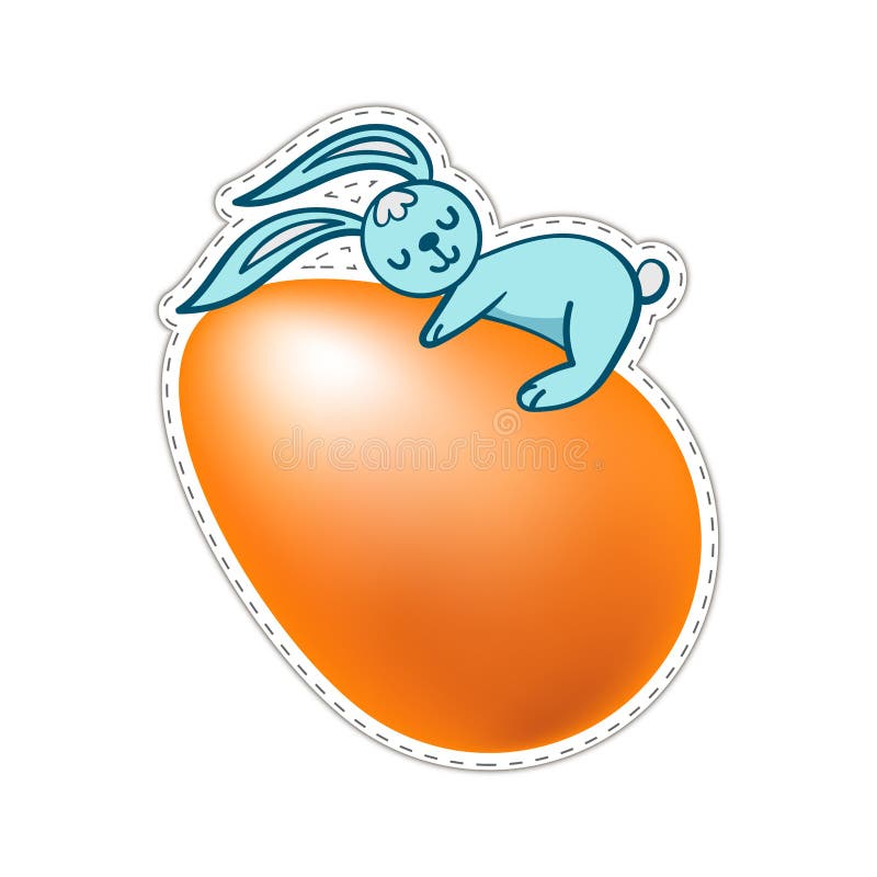 Easter Blue Bunny with an Orange Egg on a White Background. Isolate ...