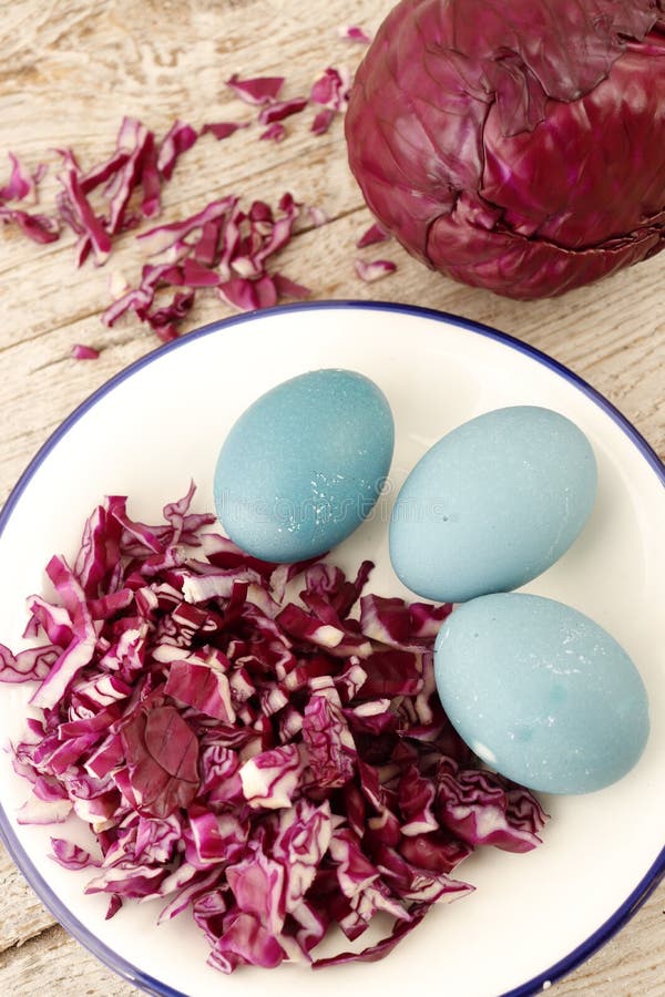Easter. Blue Eggs Painted in Red Cabbage Broth. Stock Photo - Image of ...