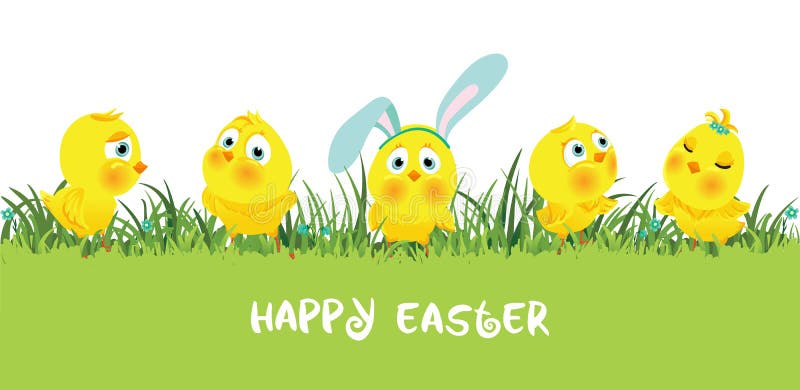 Easter Border with Funny Cute Chickens Stock Vector - Illustration of ...