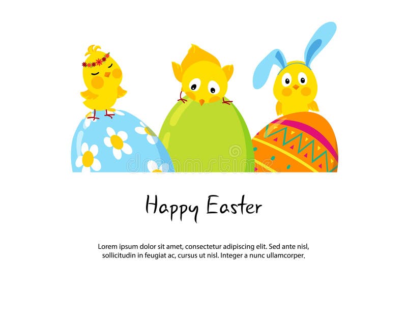 Easter Border with Funny Cute Chicks and Eggs Stock Vector ...