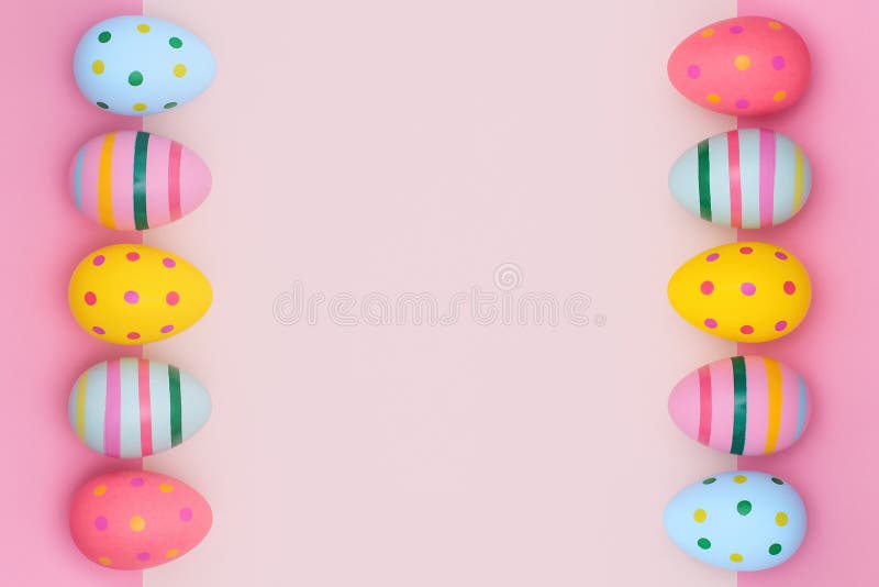 Easter Border of Vivid Easter Eggs on a Pink Background. Stock Image ...
