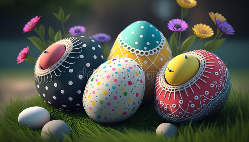 Easter Bouquet: Vibrant Easter Eggs Mixed in with Fresh Spring Flowers ...