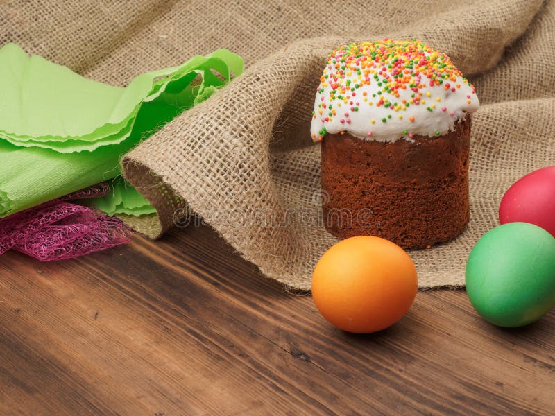Easter Bread. Easter Cake and Easter Colored Egg. Russian and Ukrainian ...