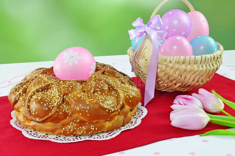 Sweet Braided Bread In A Basket Stock Photo - Image of easter, roll ...