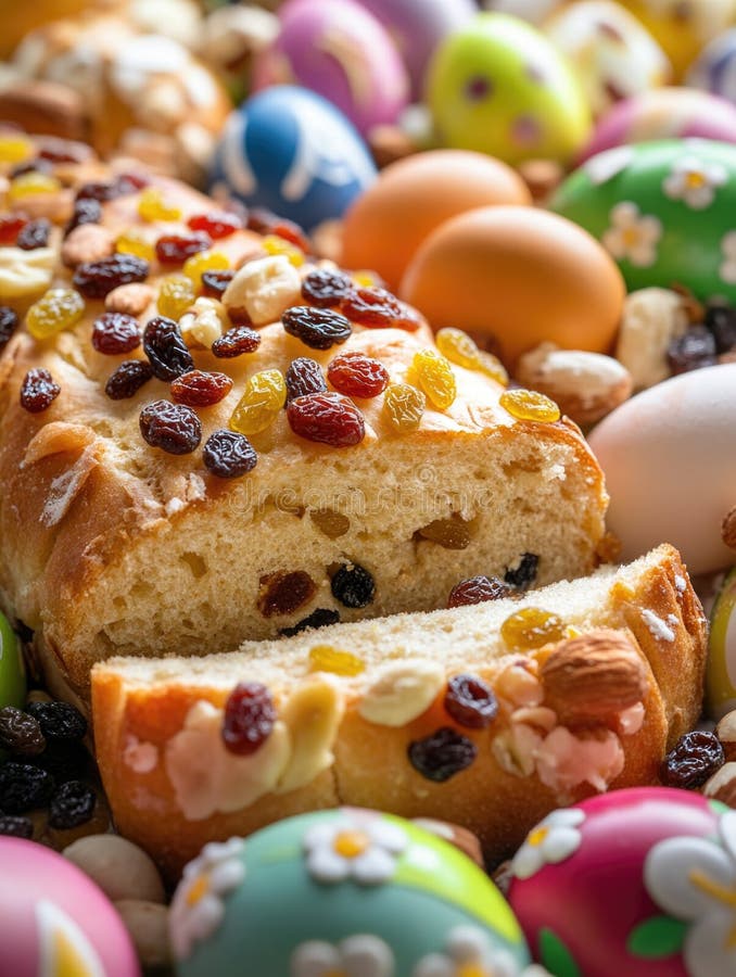 Easter Bread with Eggs and Candies Stock Photo - Image of food ...
