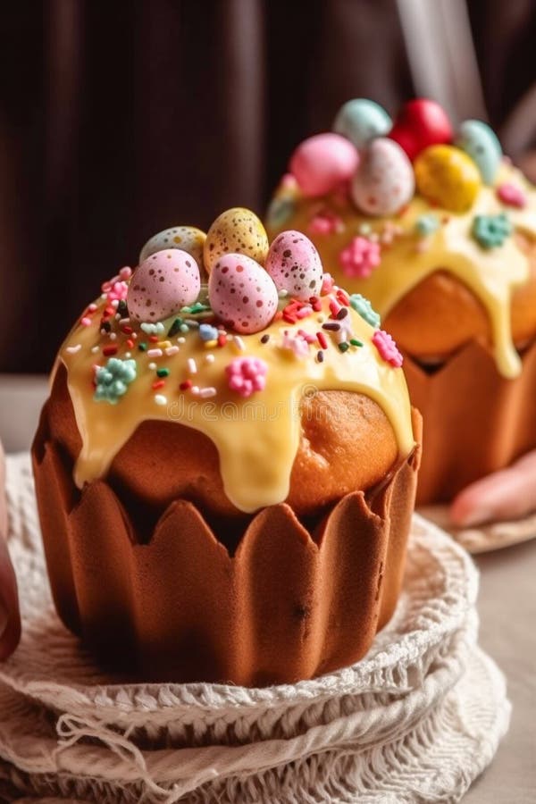 Easter Bread Kulich with Eggs, Icing and Sprinkles. Generative AI Stock ...