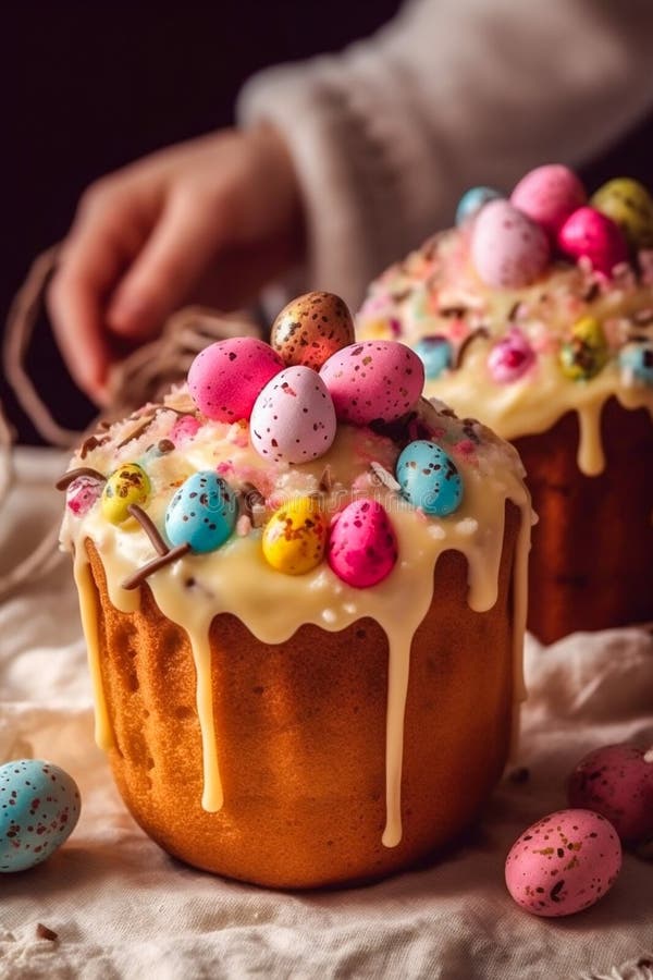Easter Bread Kulich with Eggs, Icing and Sprinkles. Generative AI Stock ...