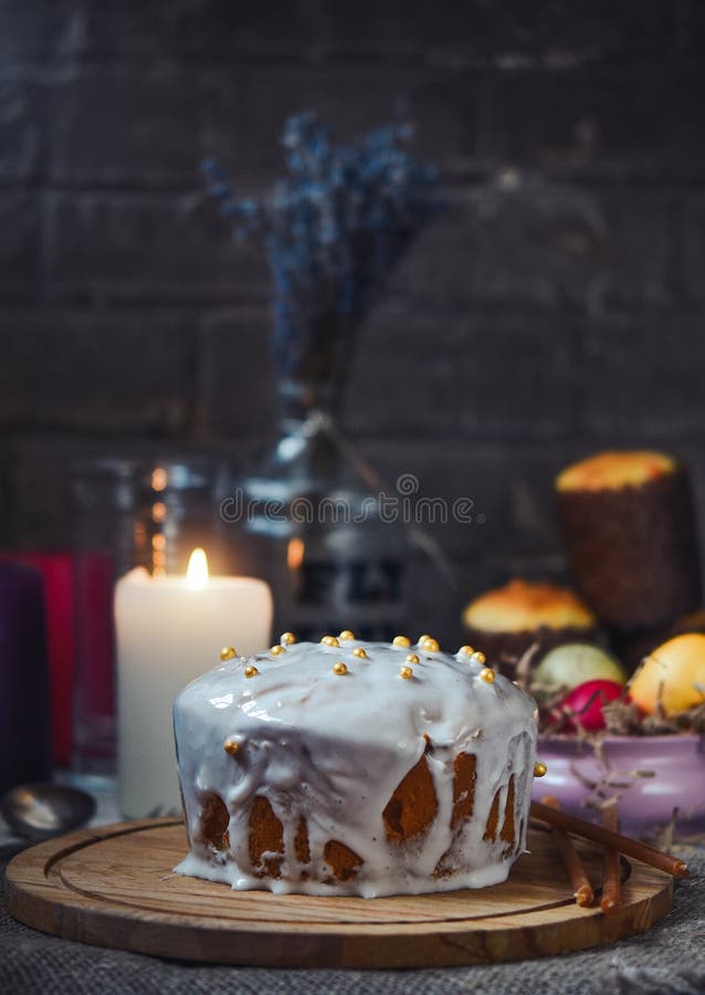 Easter Bread, Painted Eggs and Candles on the Table Stock Image - Image ...
