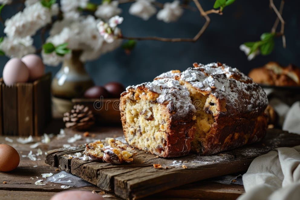 Easter Bread with Raisins, Sprinkled with Powdered Sugar Stock Photo ...