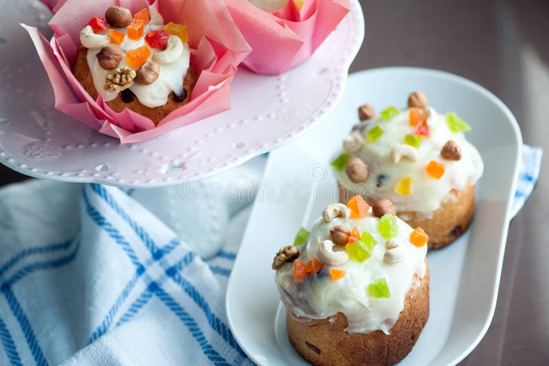 Easter Bread with White Icing, Candied Fruits and Nuts Stock Image ...