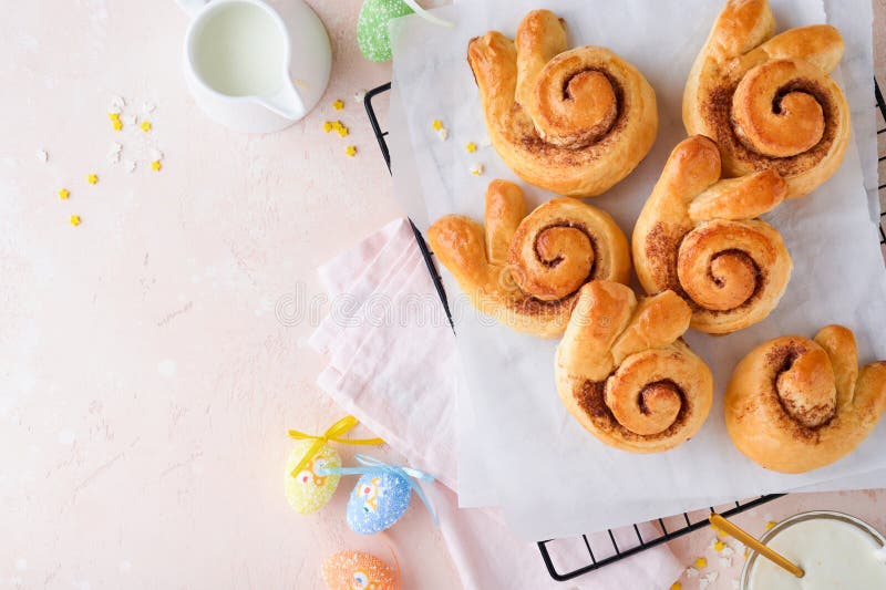 Easter Breakfast Holliday Concept. Easter Bunny Buns Rolls with ...