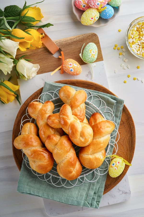 Easter Breakfast Holliday Concept. Easter Bunny Buns Rolls with ...