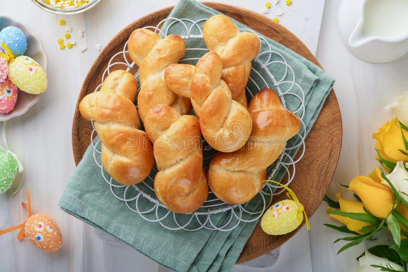 Easter Breakfast Holliday Concept. Easter Bunny Buns Rolls with ...
