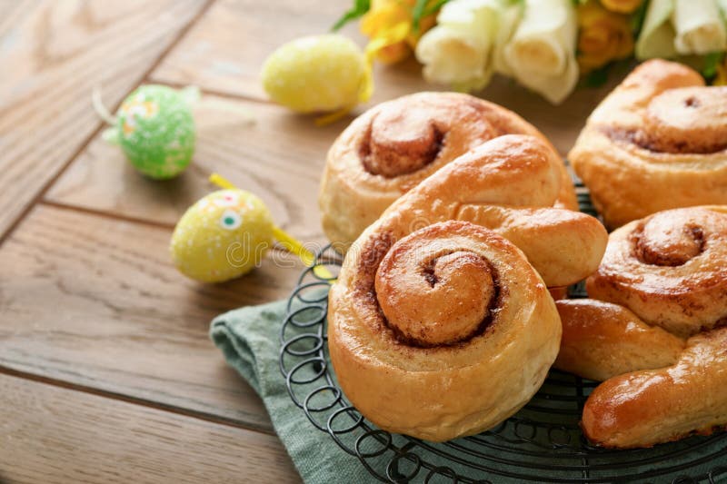 Easter Breakfast Holliday Concept. Easter Bunny Buns Rolls with ...