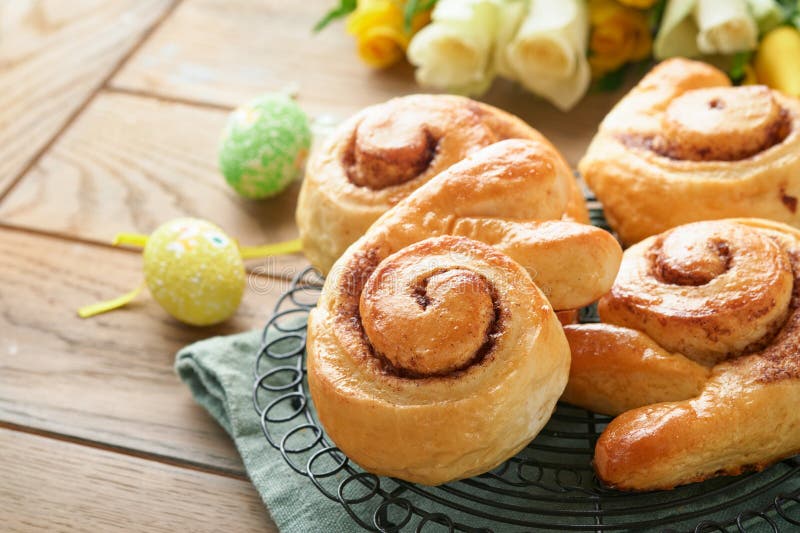 Easter Breakfast Holliday Concept. Easter Bunny Buns Rolls with ...