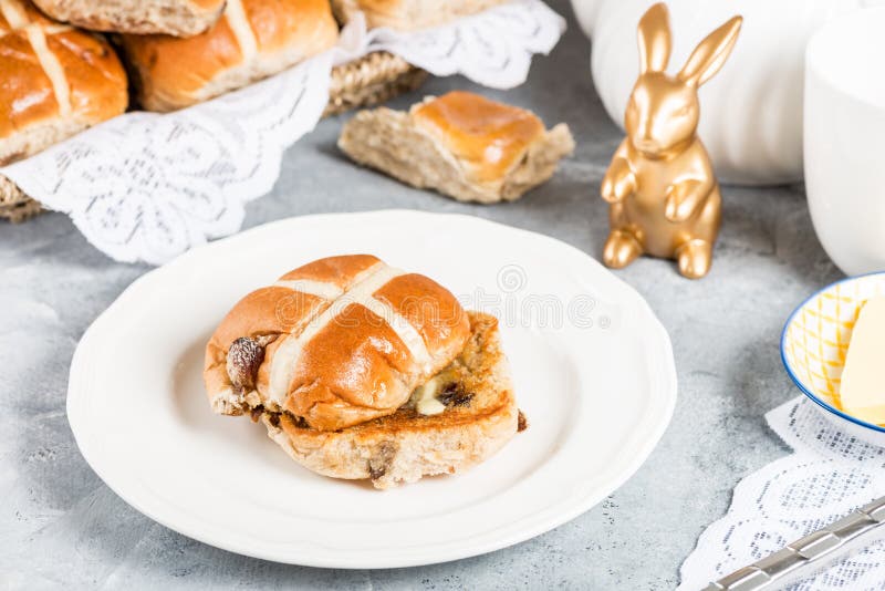 Easter Breakfast with Hot Cross Buns Stock Image - Image of spring ...