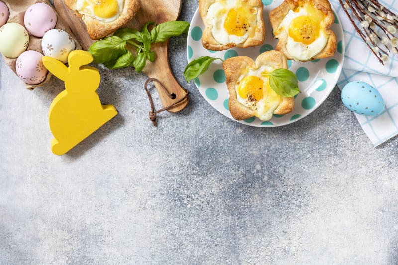 Easter Breakfast Idea. Scrambled Eggs in Puff Pastry with Cheese and ...