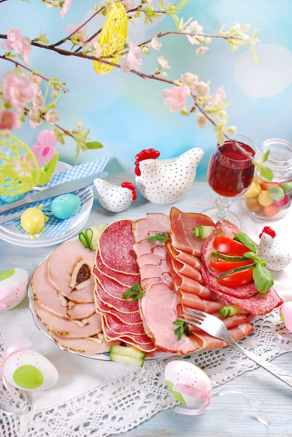 Platter of Cured Meat,ham and Salami on Eater Table Stock Photo - Image ...