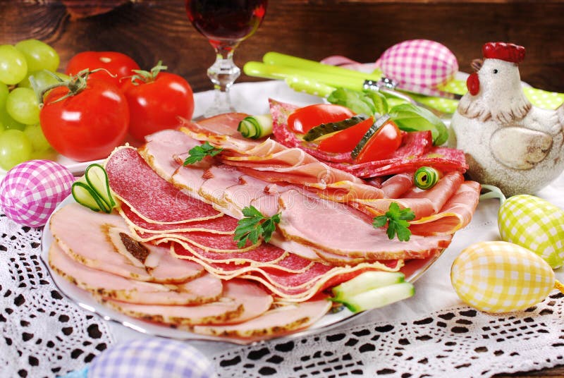 Platter of Cured Meat,ham and Salami on Eater Table Stock Photo - Image ...