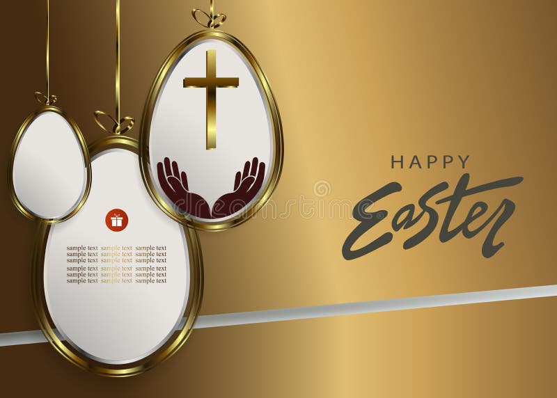 Easter Brown Design with Abstract Silhouettes of Eggs with Gold Border ...