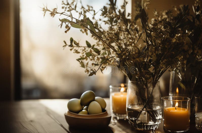 Easter Brunch Table Setting, Blurred Background of a Family Gathering ...