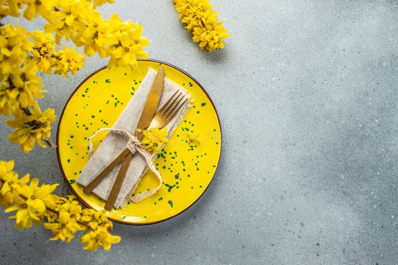Easter Brunch Table Setting. Napkin on Plate with Spring Flowers Stock ... Easter Brunch Table Setting. Napkin on Plate with Spring Flowers Stock ...