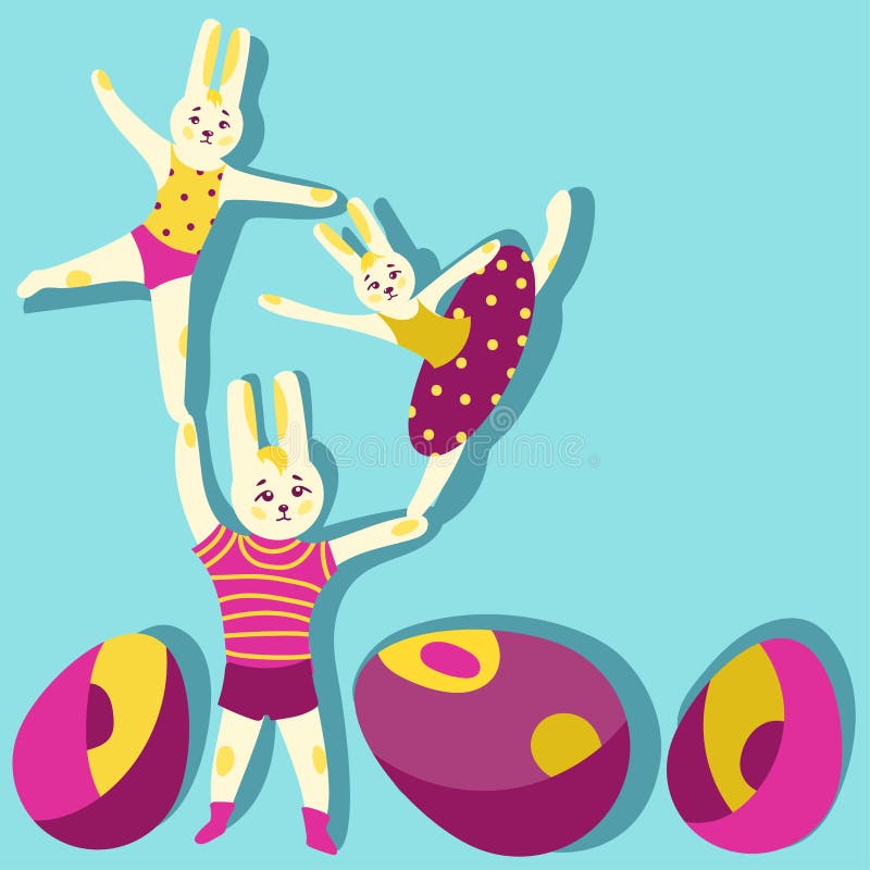 Easter Bunnies with Easter Colored Eggs Baner Template.Acrobatic ...