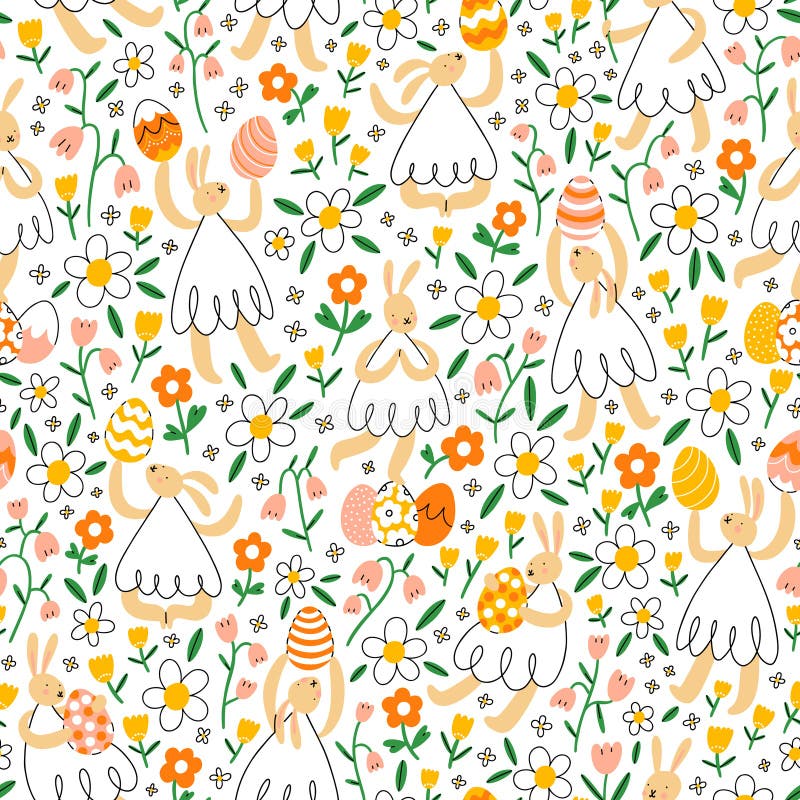 Happy Easter Flower Pattern Stock Vector - Illustration of elegant ...