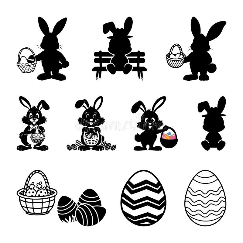 Easter Bunnies and Eggs Silhouettes, Easter Bunny Vector Illustration ...
