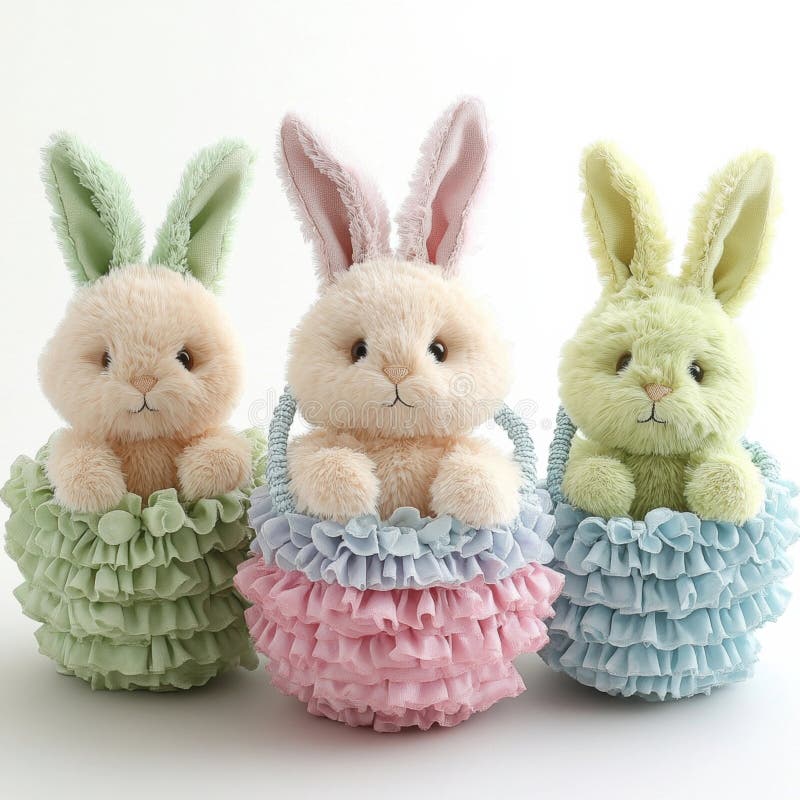 Easter Bunnies in Handcrafted Easter Baskets Stock Photo - Image of ...