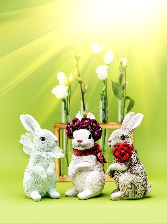 Easter Bunnies and Spring Flowers. Easter Greeting Card Stock Image ...
